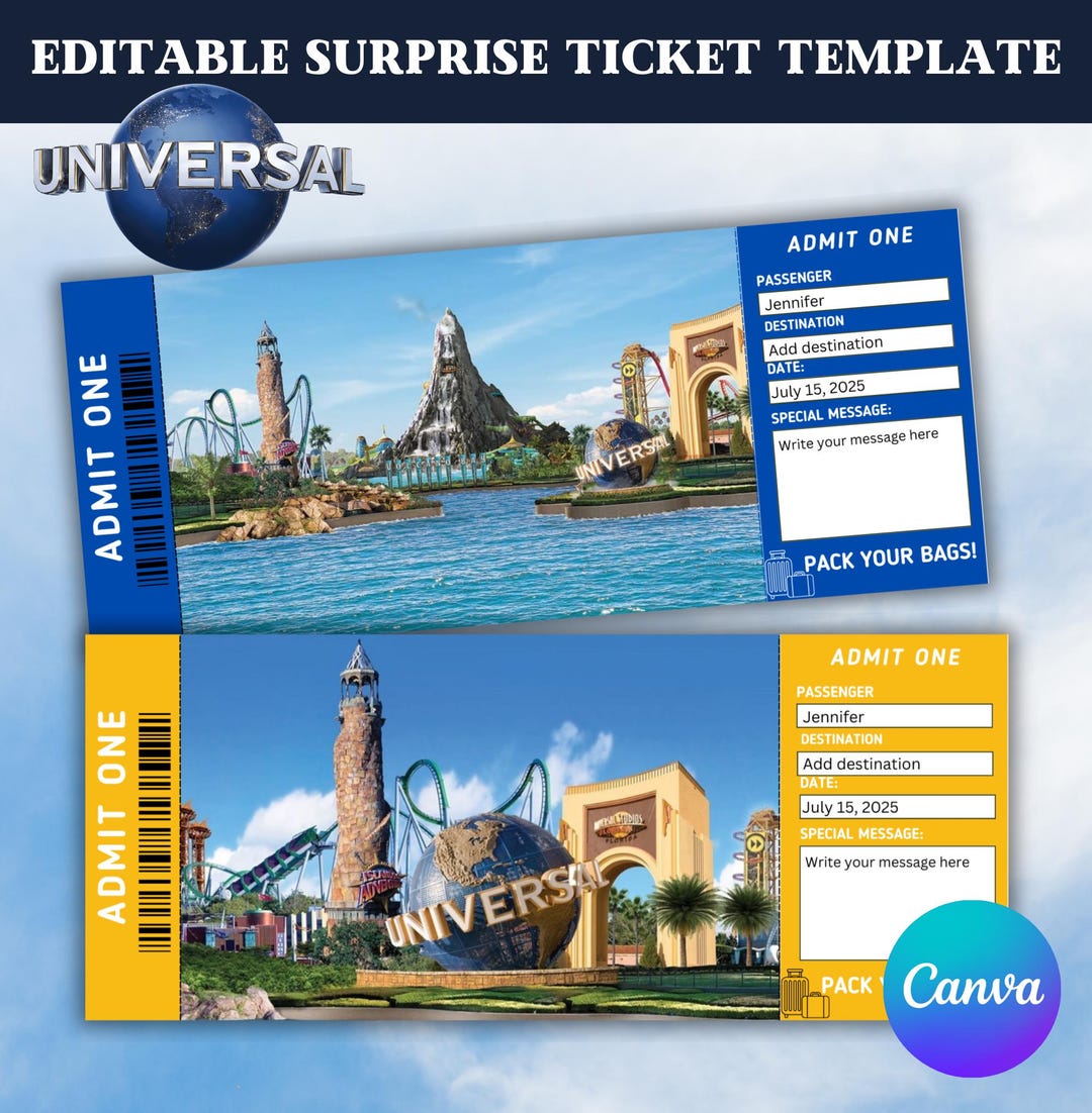 Editable Surprise Universal Trip Ticket-printable Universal Gift Ticket ...