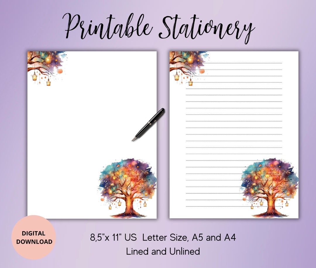 Autumn Tree Printable Stationary-watercolor Tree Digital Letter-tree ...