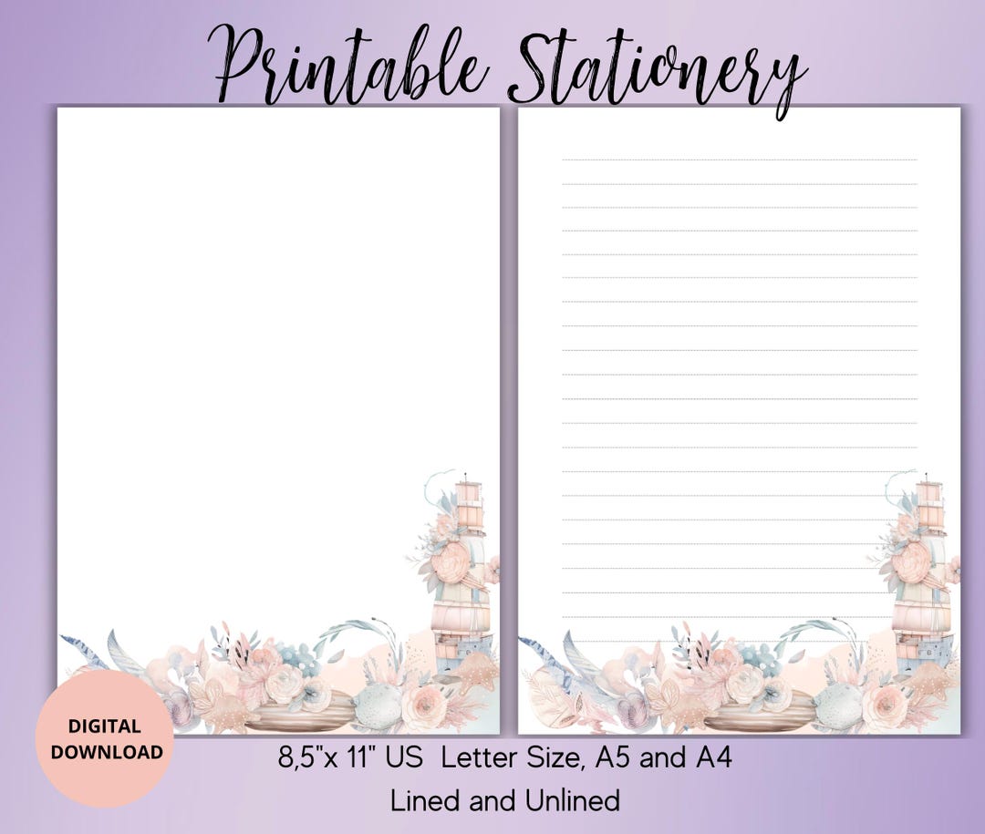 Marine Theme Printable Stationery-writing Paper Unlined Lined A5/A4/US ...