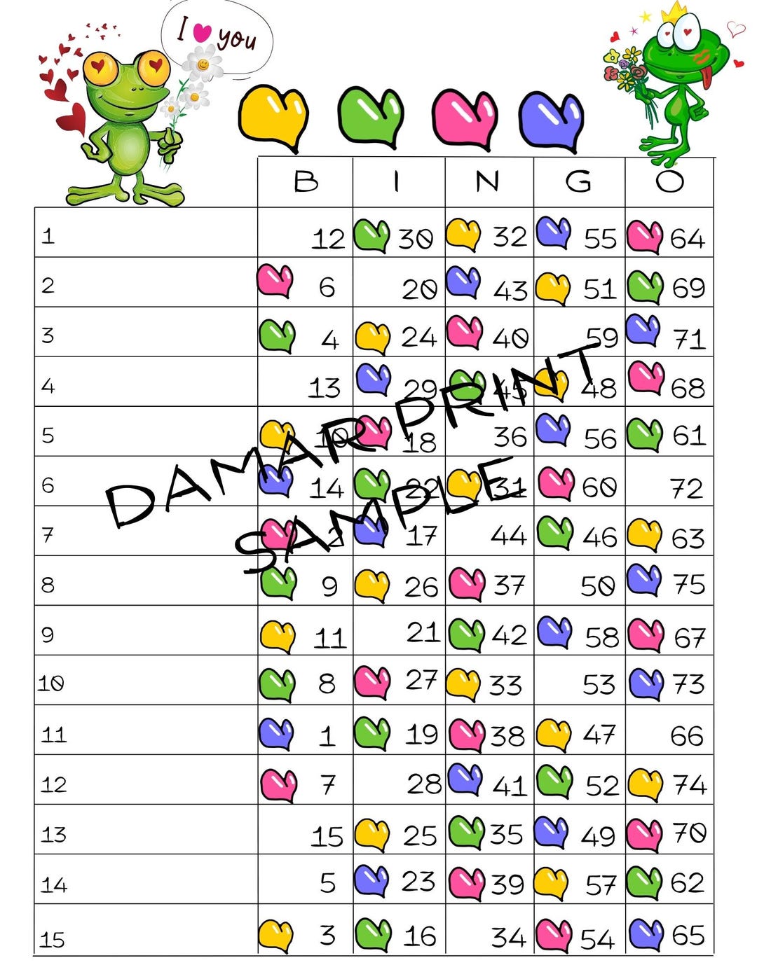 Love Frogs Printable Bingo Boards-instant Download -valentine's Day ...