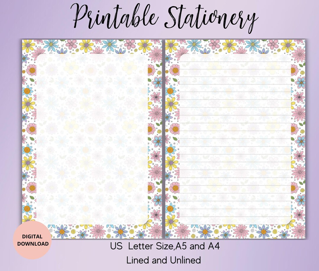 Flower Writing Paper Set A4/A5/US Letter Lined Unlined-flower Printable ...