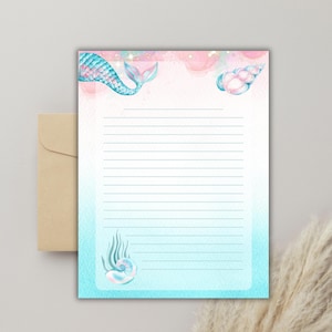Printable Mermaid Letter Writing Paper Set,mermaid Stationery,marine ...