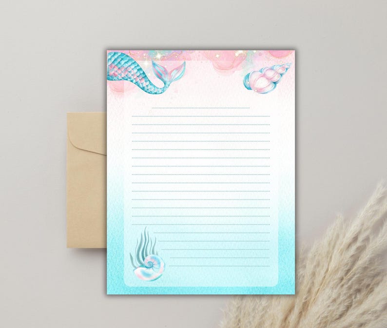 Printable Mermaid Letter Writing Paper Set,mermaid Stationery,marine ...