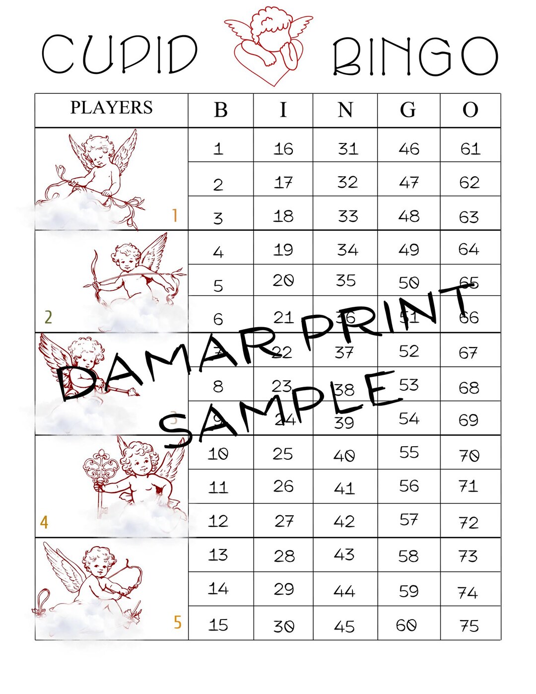 Cupid Bingo Boards - Instant Download -valentine's Day Love Bingo ...