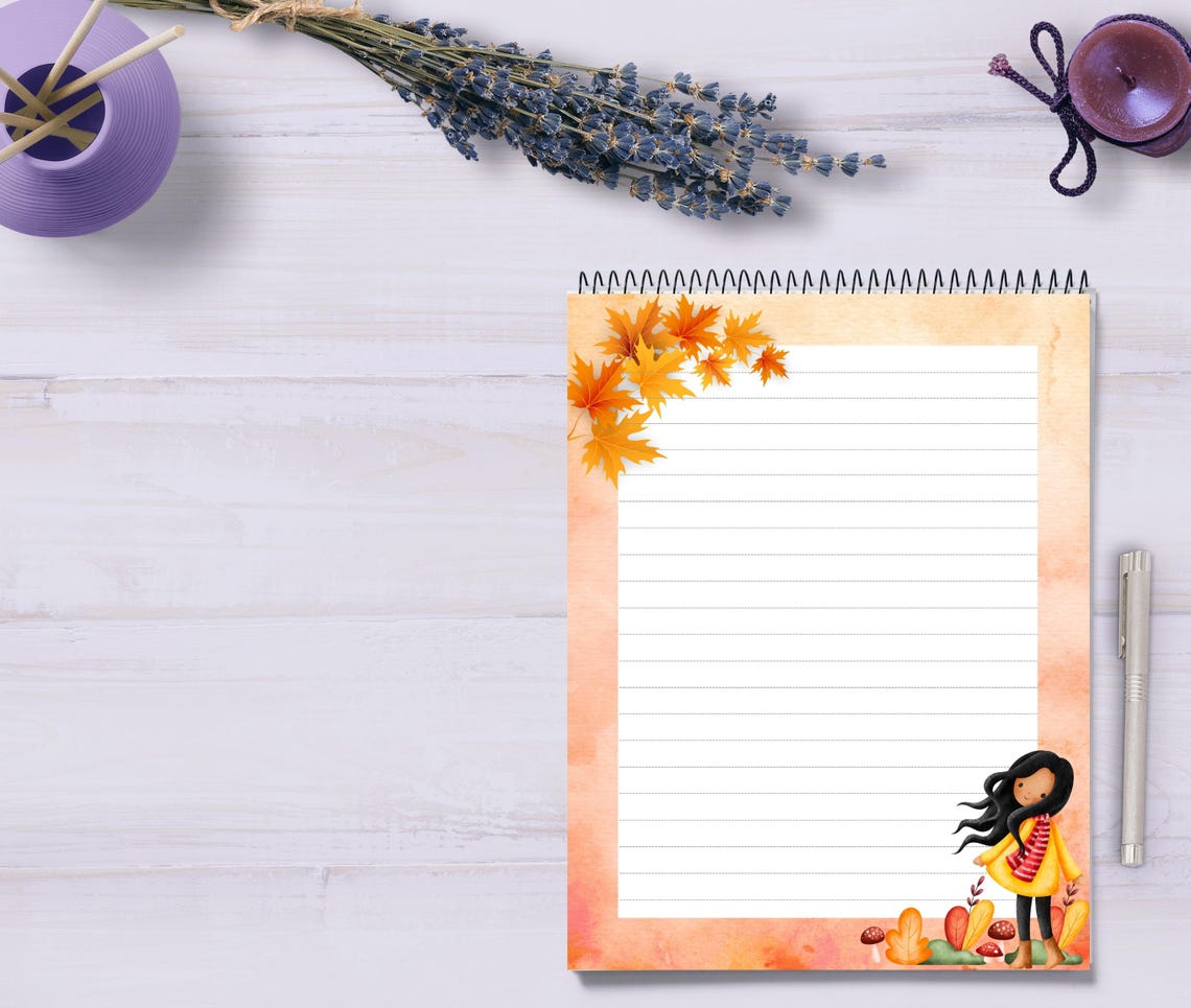 Autumn Fall Printable Stationery-autumn Girl Writing Paper Set Lined ...