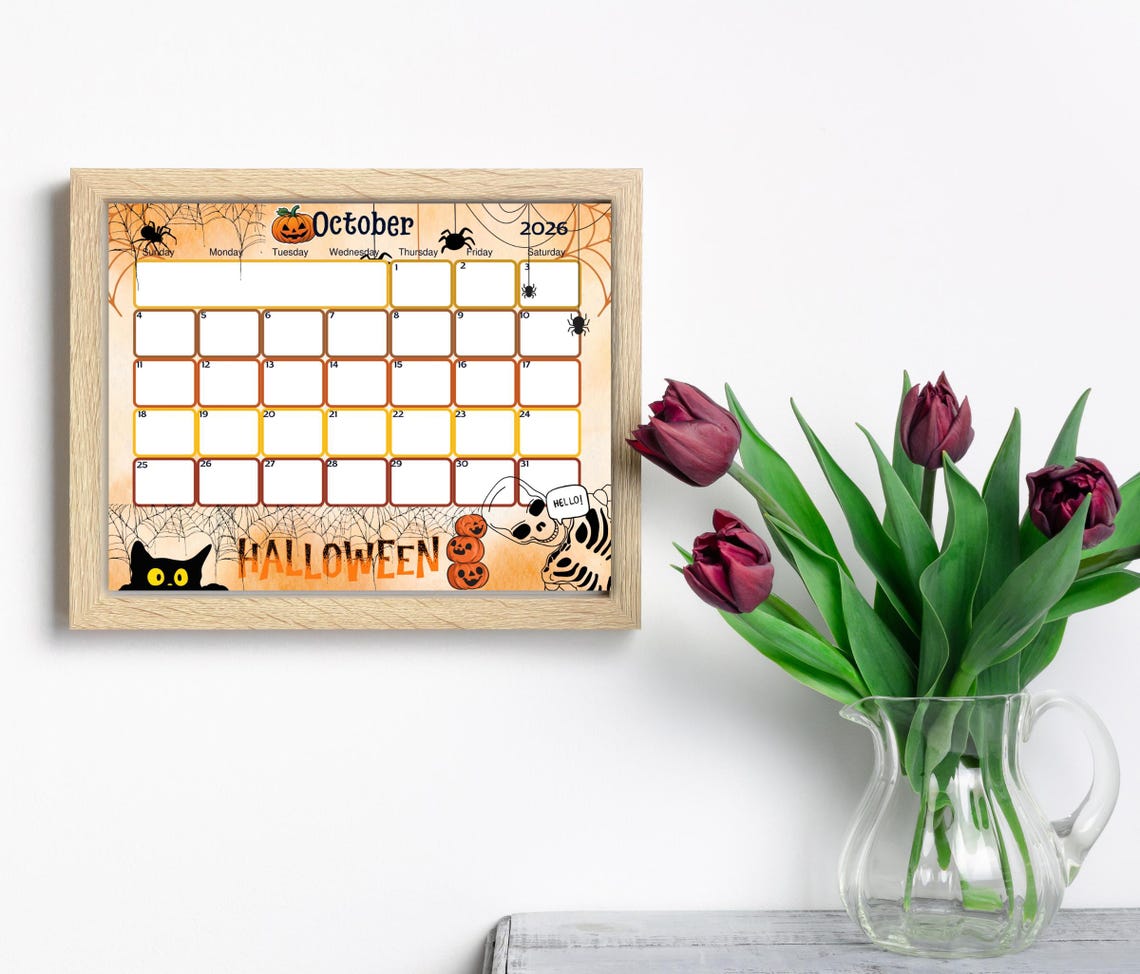 Editable Printable October 2026 Calendar-cute Spooky Halloween 2026 ...