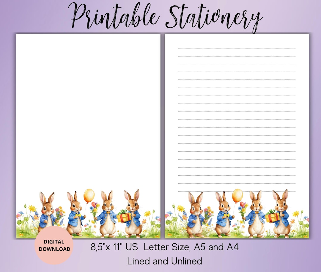 Peter Rabbit Printable Stationery-bunnies Writing Paper Lined Unlined ...