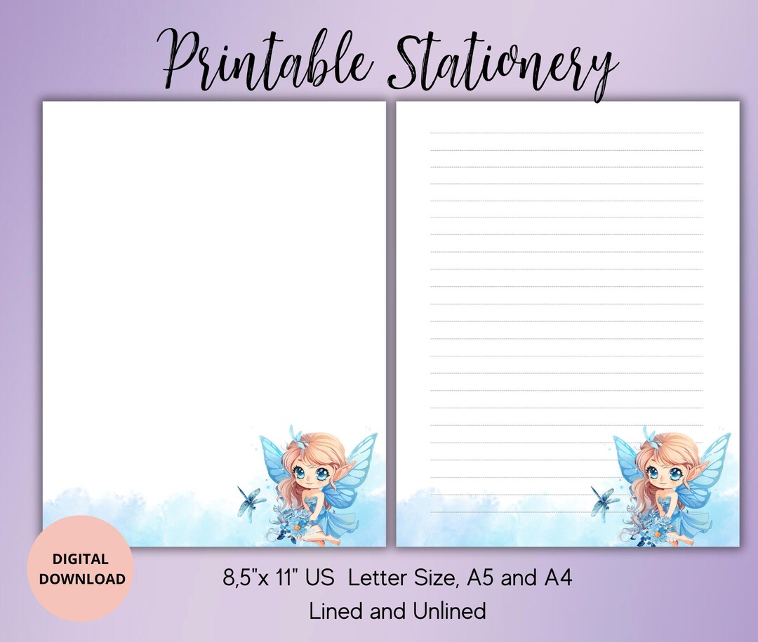 Fairy With Flower Writing Paper Set Lined Unlined A4/A5/US Letter ...