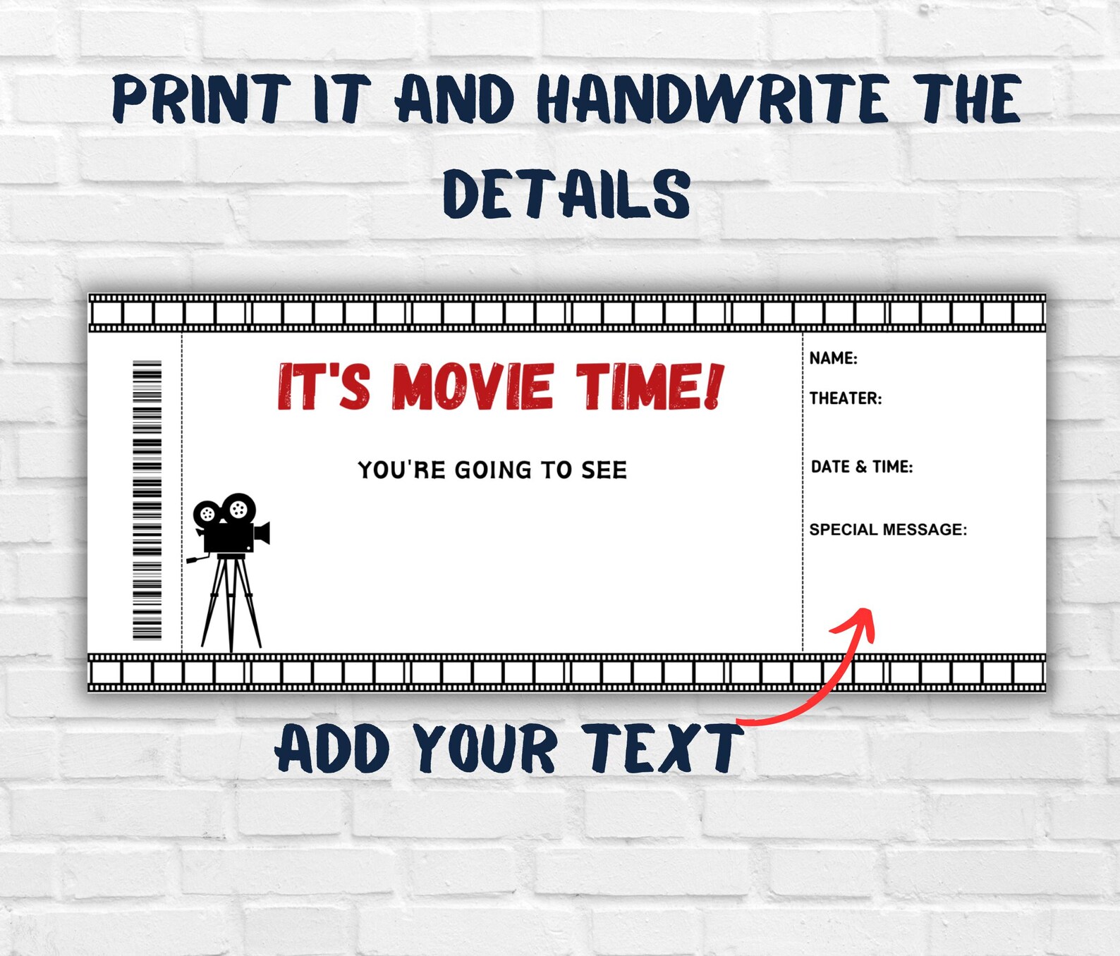 Movie Night Editable Ticket-editable Movie Voucher-custom Movie Ticket ...