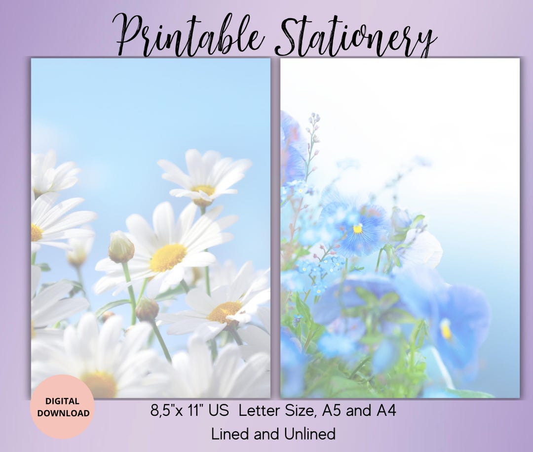 Summer Flower Printable Stationery Set-writing Paper Unlined Lined A5 ...