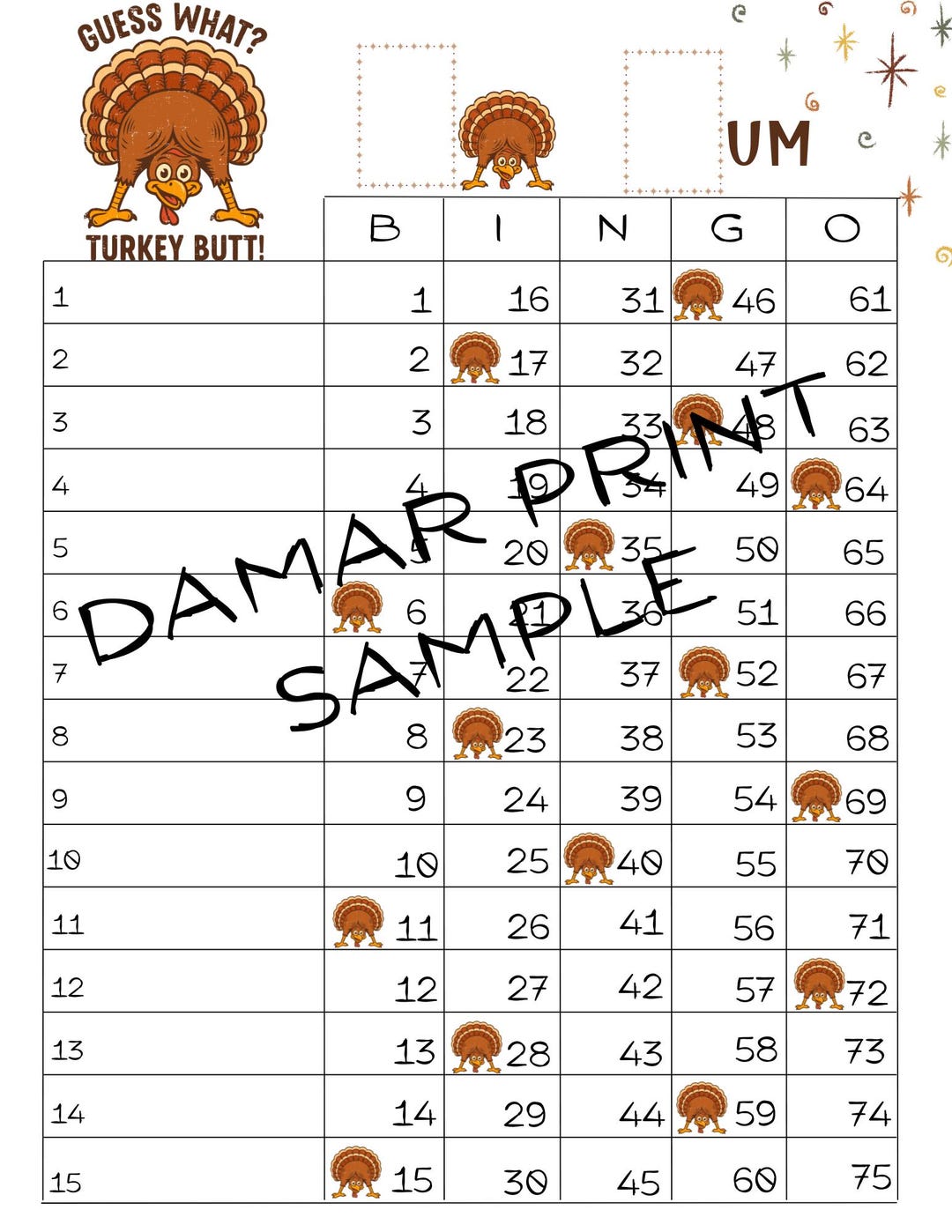Thanksgiving Printable Bingo Boards-bingo 1-15 Lines - Straight Mixed ...