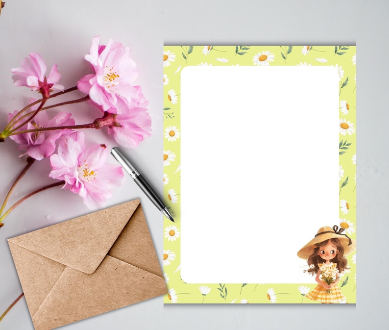 Daisy and Girl Printable Stationery-summer Writing Paper Set Unlined ...