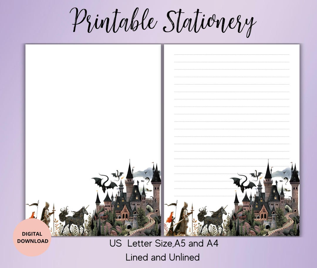 Fantasy Printable Stationery-medieval Writing Paper Lined Unlined A5/A4 ...