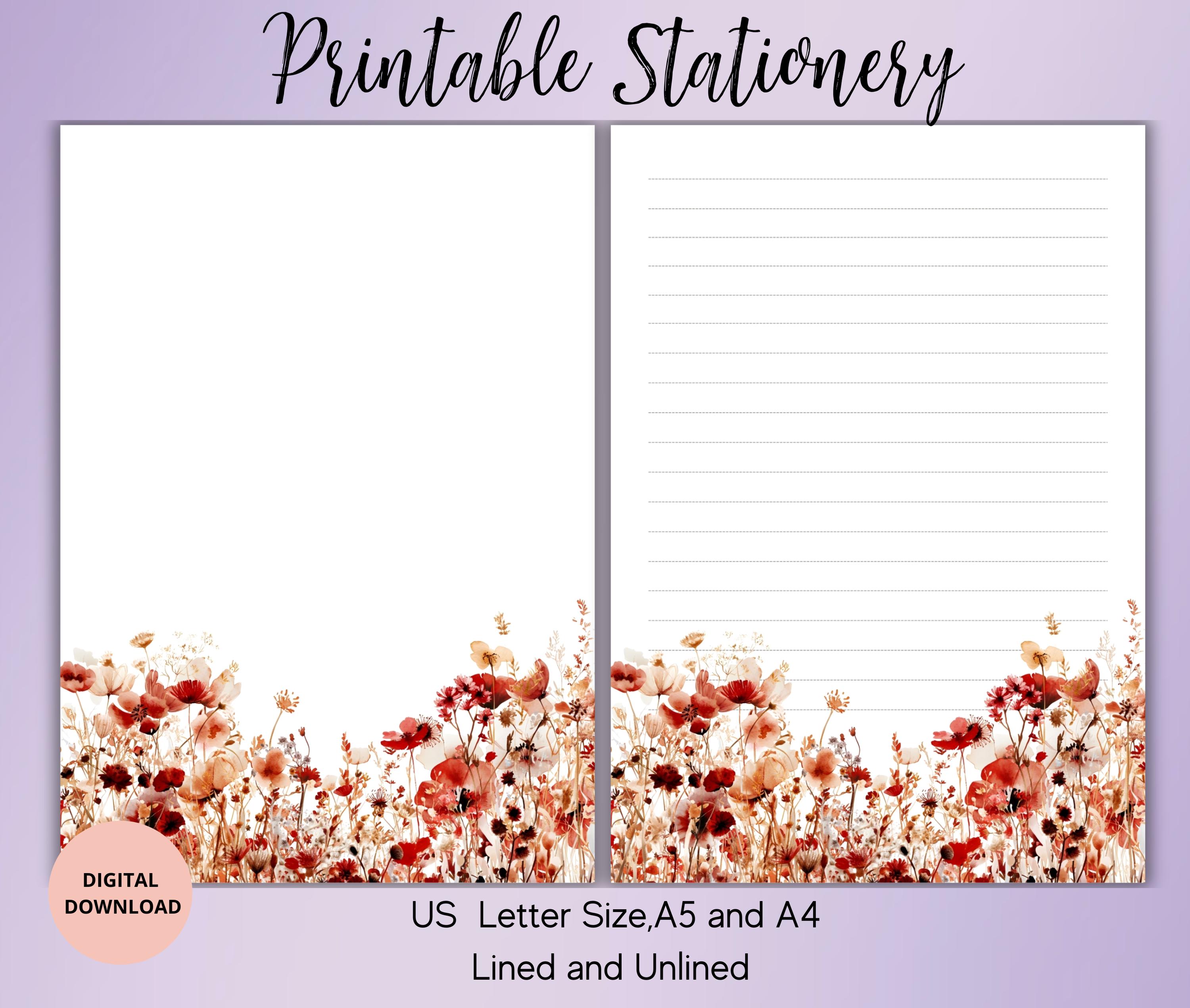 Watercolor Flower Printable Stationery-flower Writing Paper Lined ...