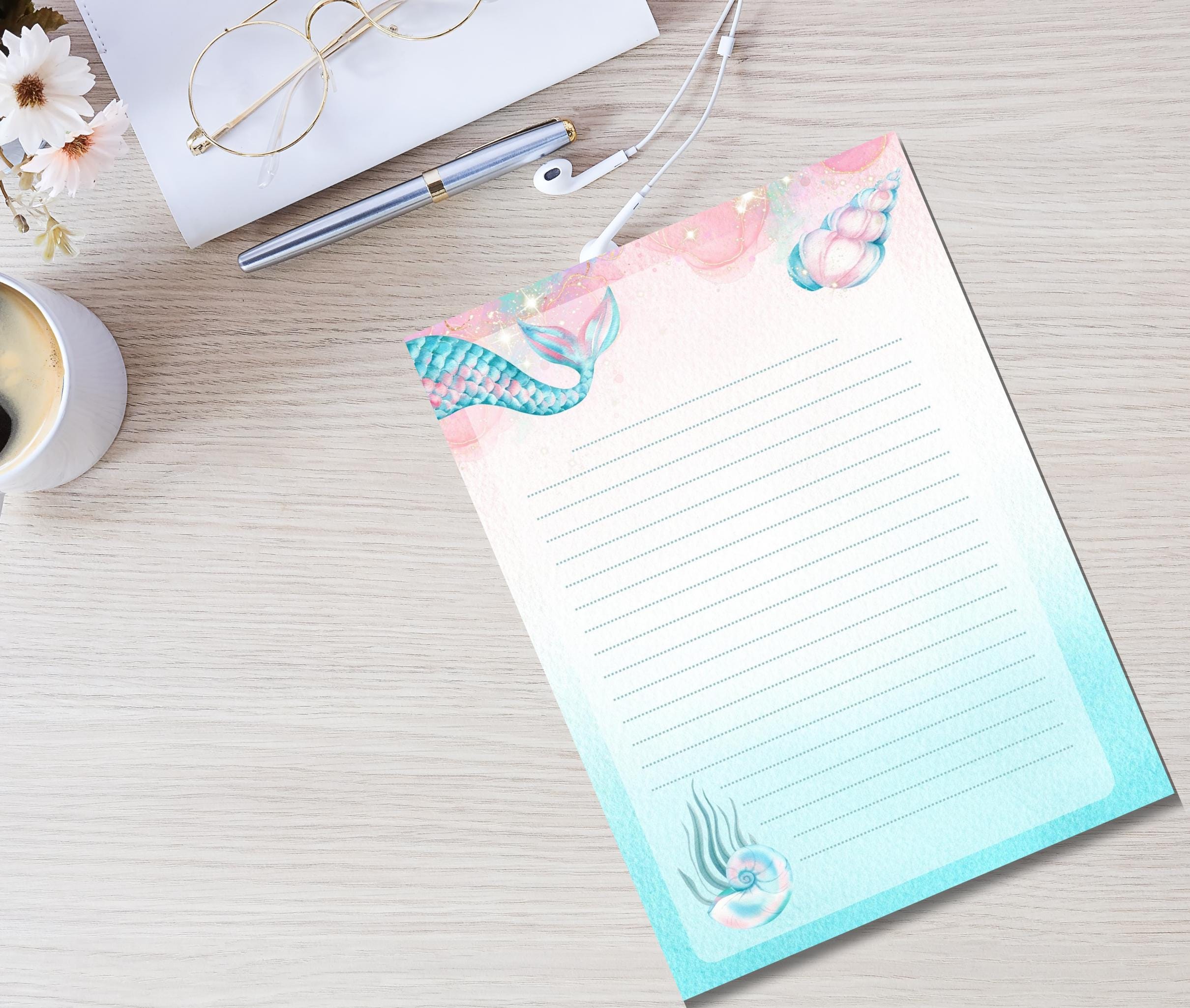 Printable Mermaid Letter Writing Paper Set,mermaid Stationery,marine ...