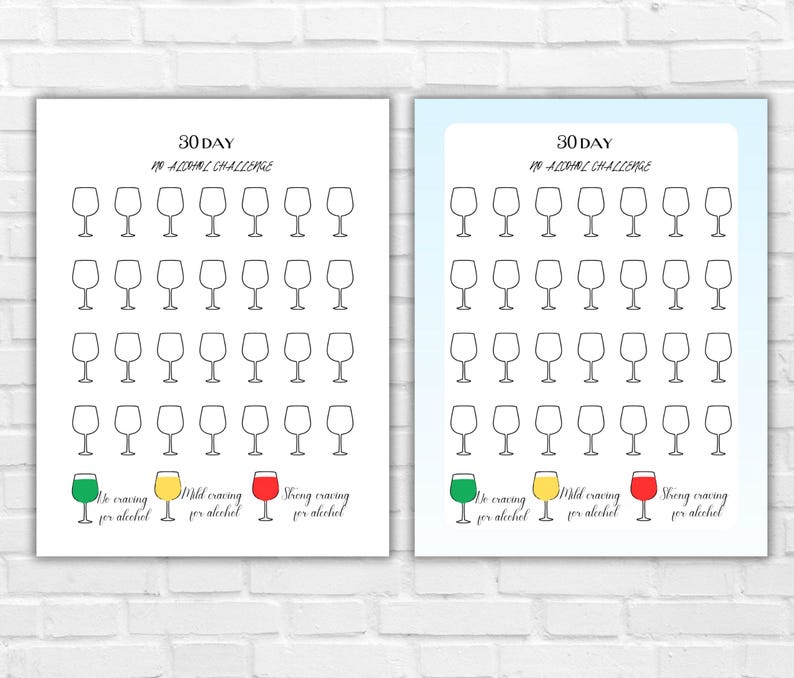 30 Day NO ALCOHOL Challenge Printable-alcohol Free Tracker-sobriety ...