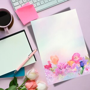 Spring Flowers With Birds Printable Stationery-tulip Writing Paper Set ...