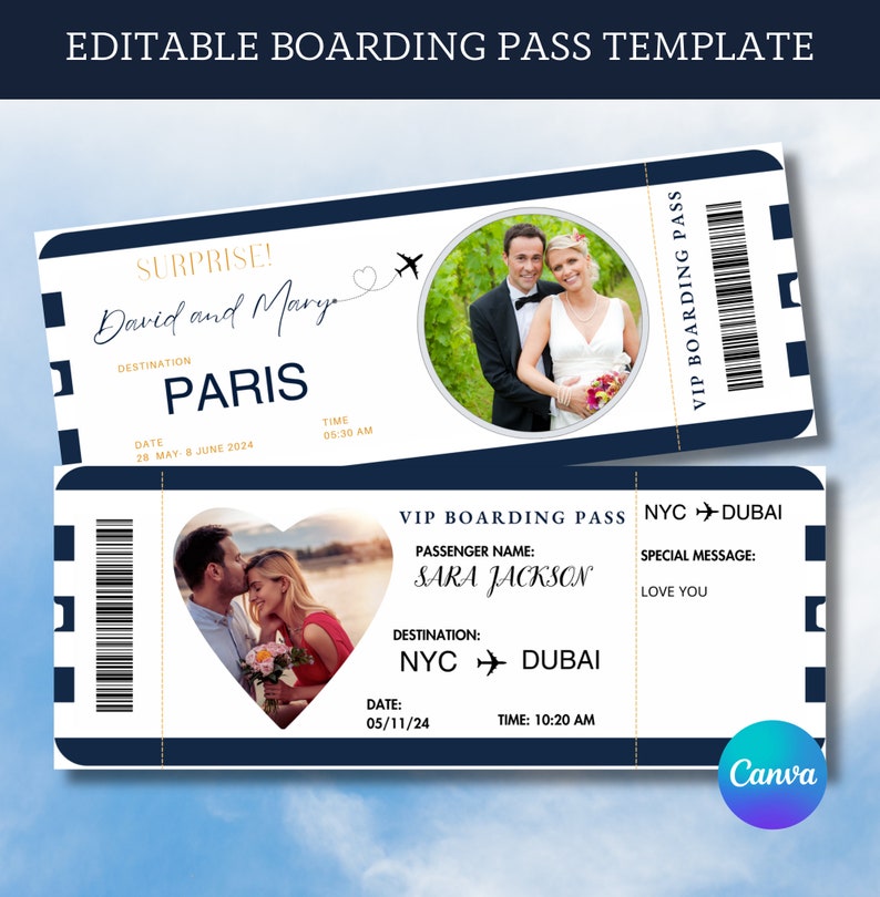 EDITABLE Boarding Pass Ticket Template-boarding Pass Surprise Trip ...