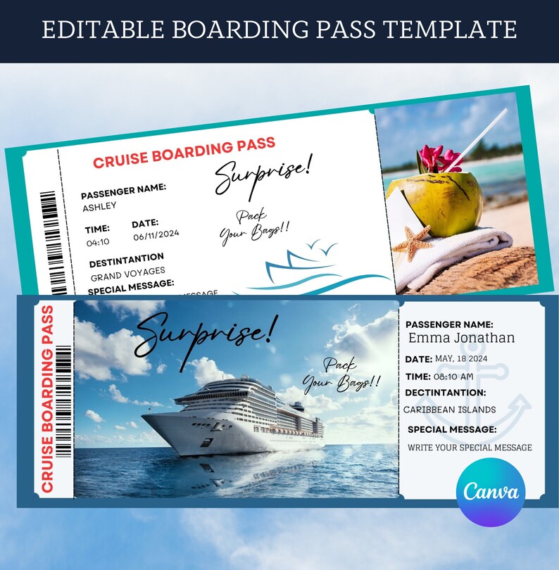 Editable Cruise Ticket Fully Customizable-print Surprise Gift Cruise ...