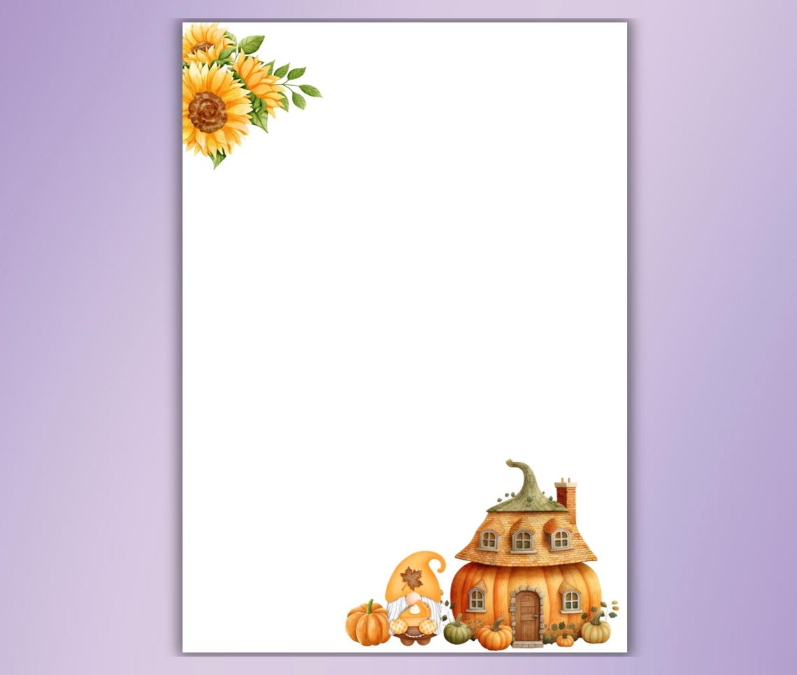 Autumn Gnome,printable Stationary,autumn Writing Paper,watercolor ...