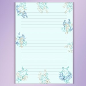 Sea Turtle Printable Stationery-marine Writing Paper Unlined Lined A5 ...