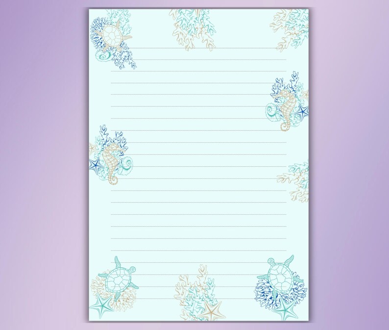 Sea Turtle Printable Stationery-marine Writing Paper Unlined Lined A5 ...