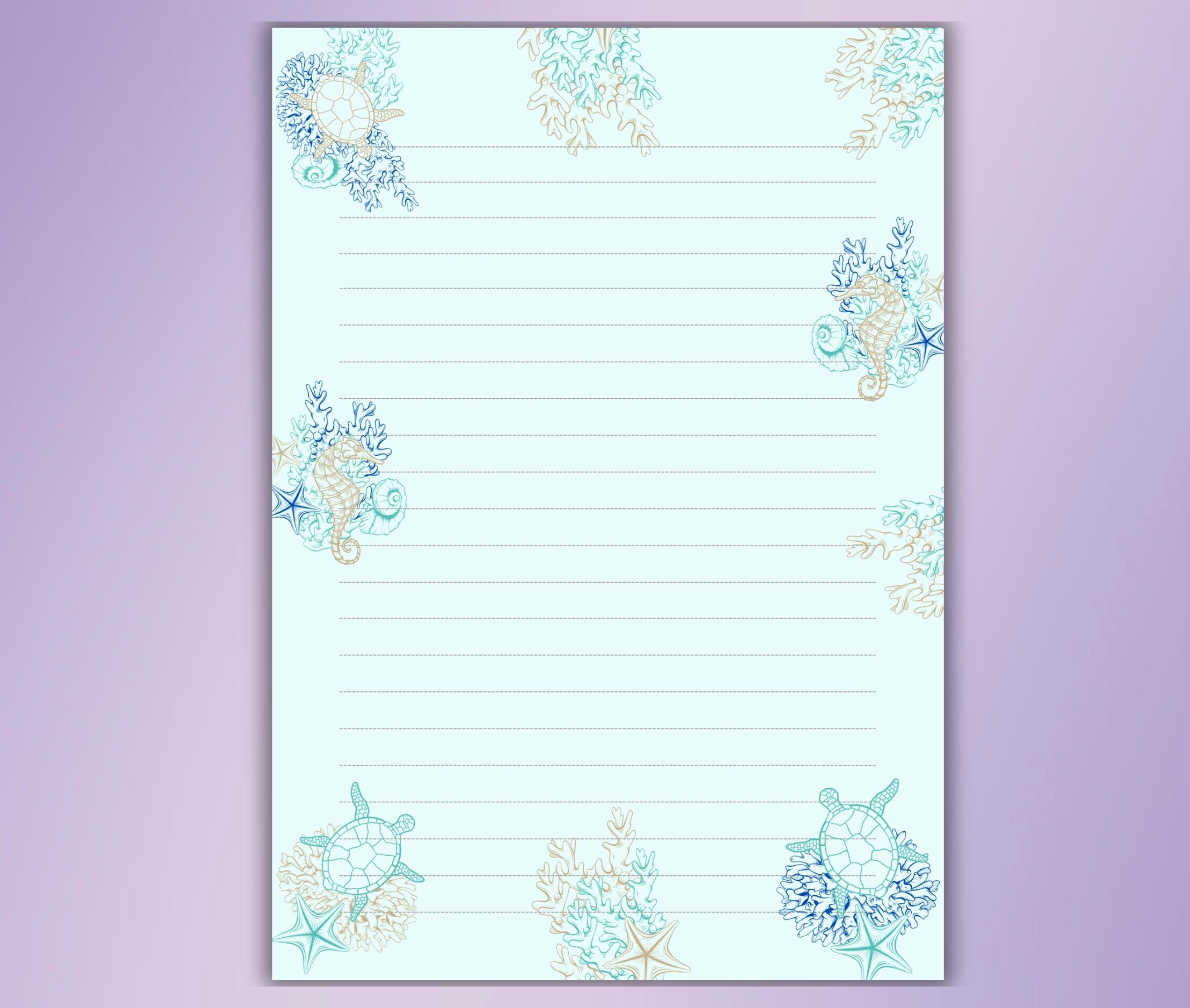 Sea Turtle Printable Stationery-marine Writing Paper Unlined Lined A5 ...