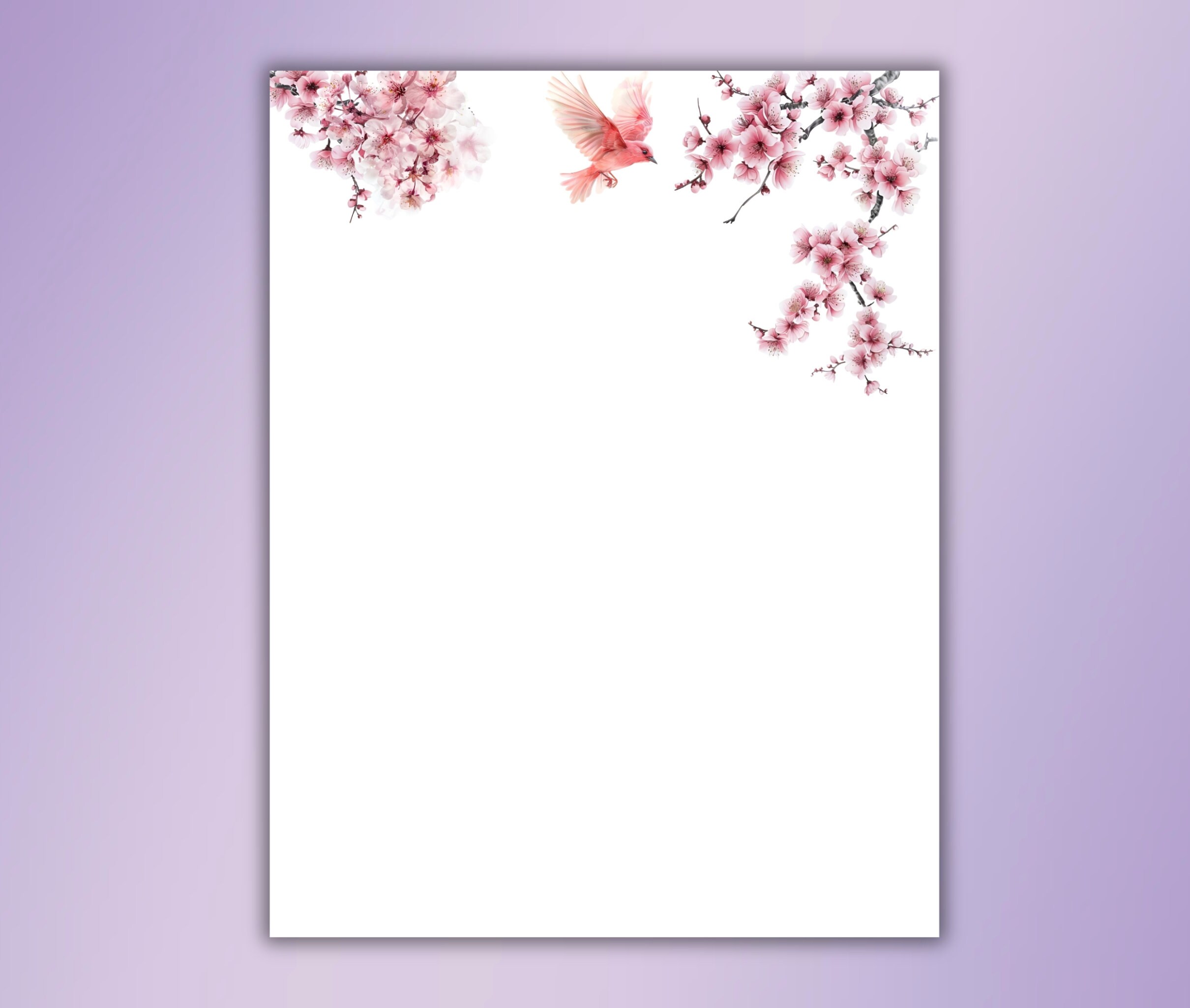 Cherry Blossom and Bird Printable Sationery-sakura Writing Paper Set ...