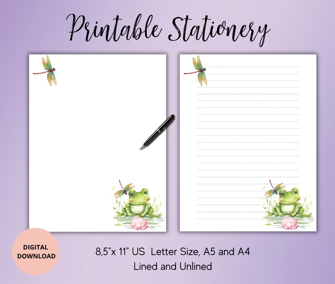 Frog Printable Stationery-frog Stationary Set-cute Animal Digital ...