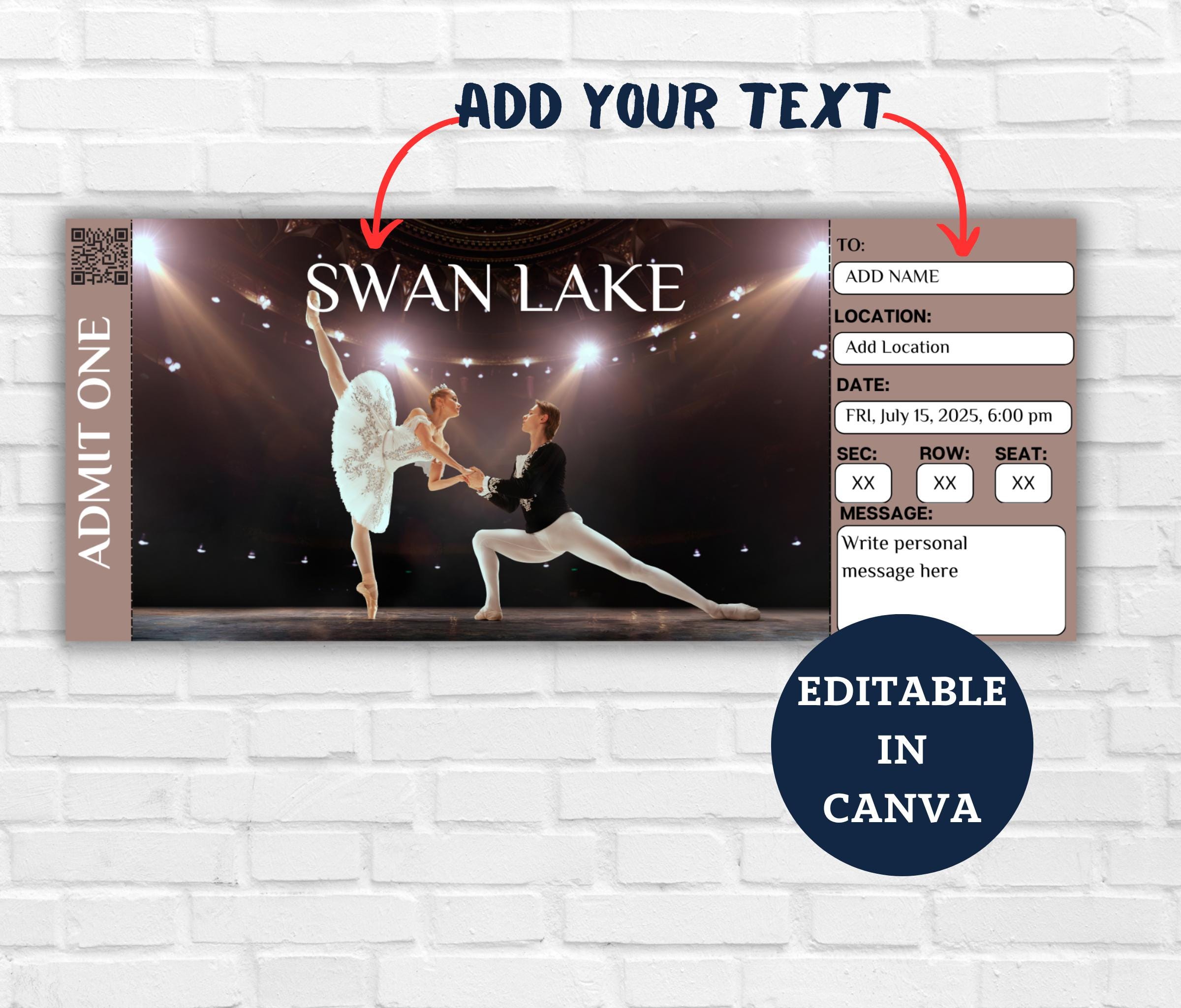 Ballet Ticket Editable Template-ballet Gift Ticket-ballet Lover Gift ...