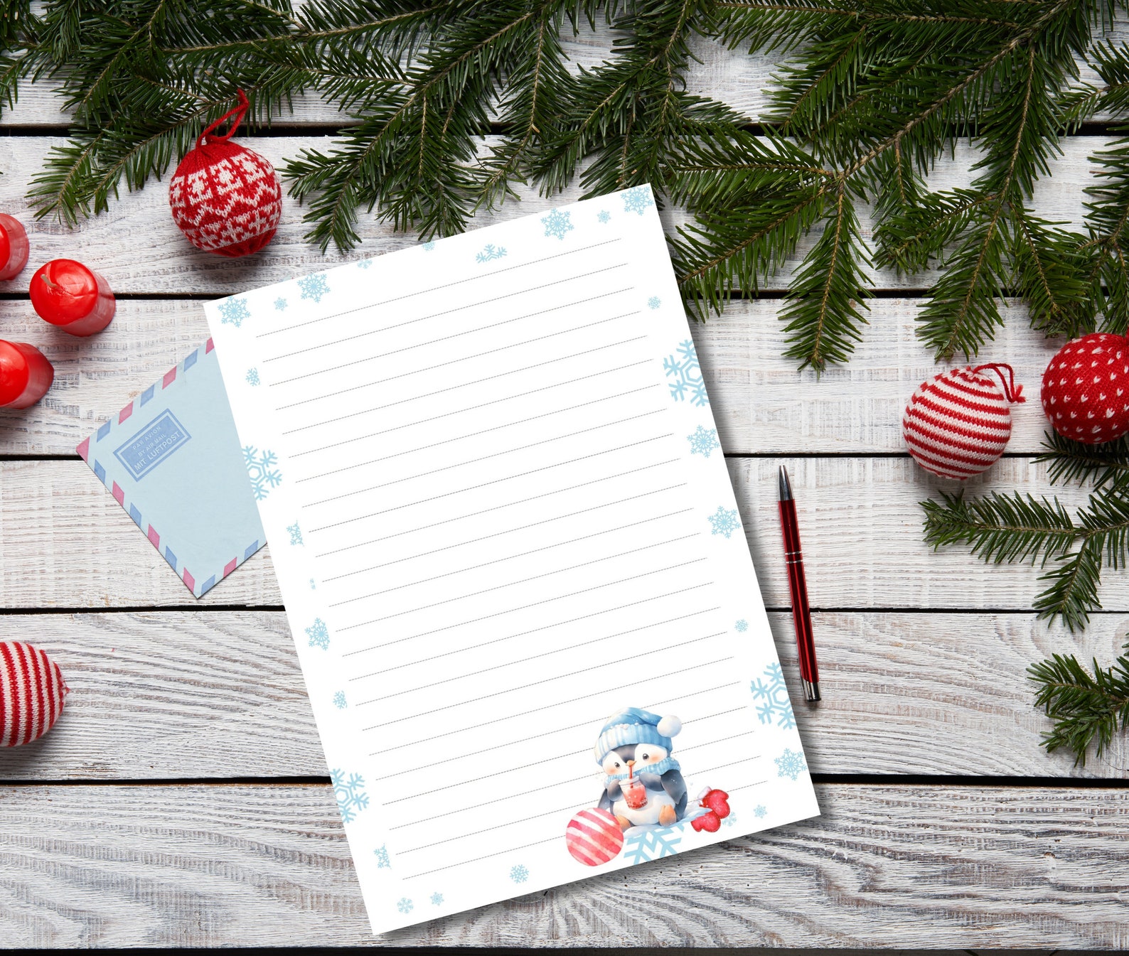 Penguin Cute Christmas Printable Stationery-winter Stationary-animal ...