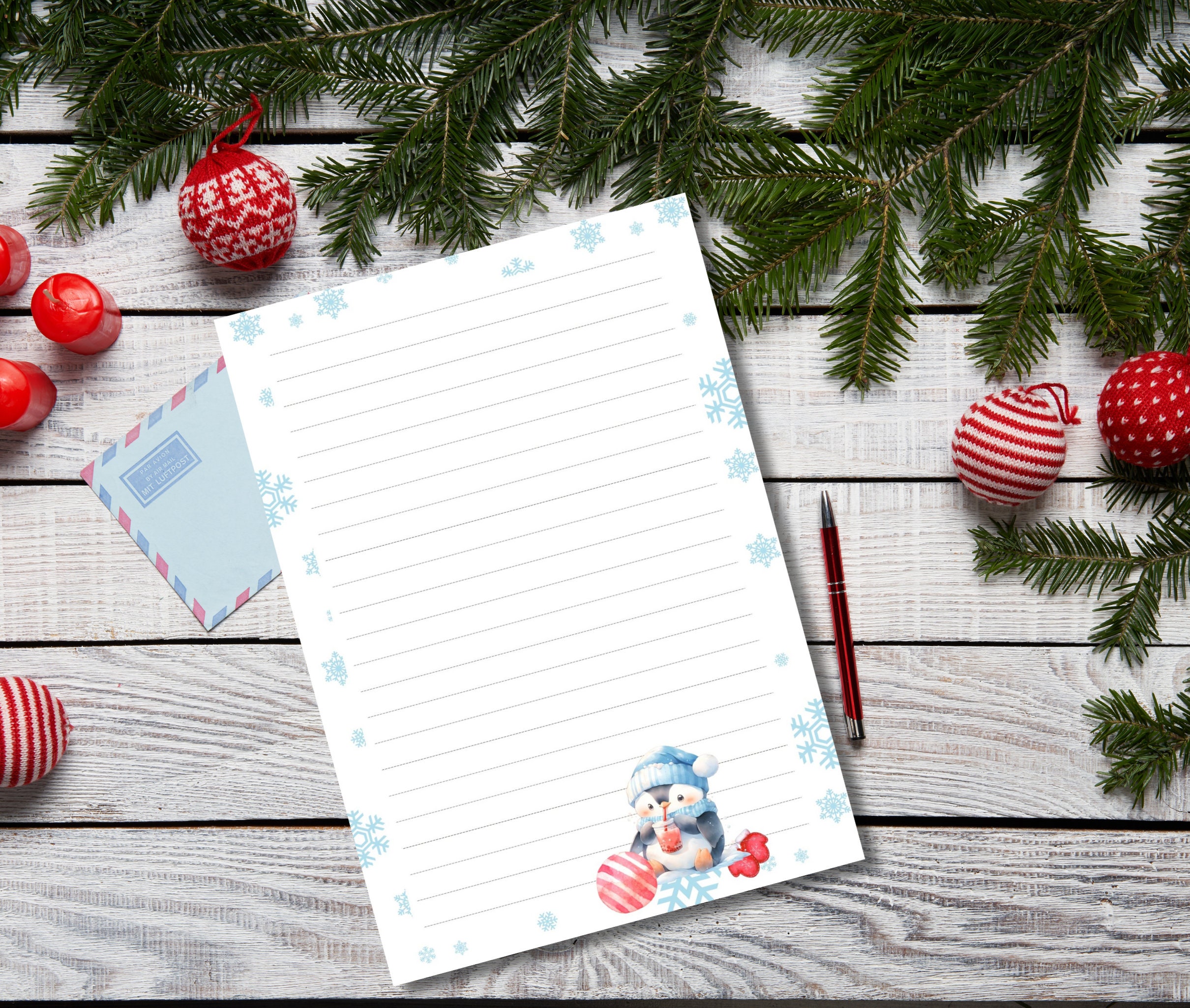 Penguin Cute Christmas Printable Stationery-winter Stationary-animal ...