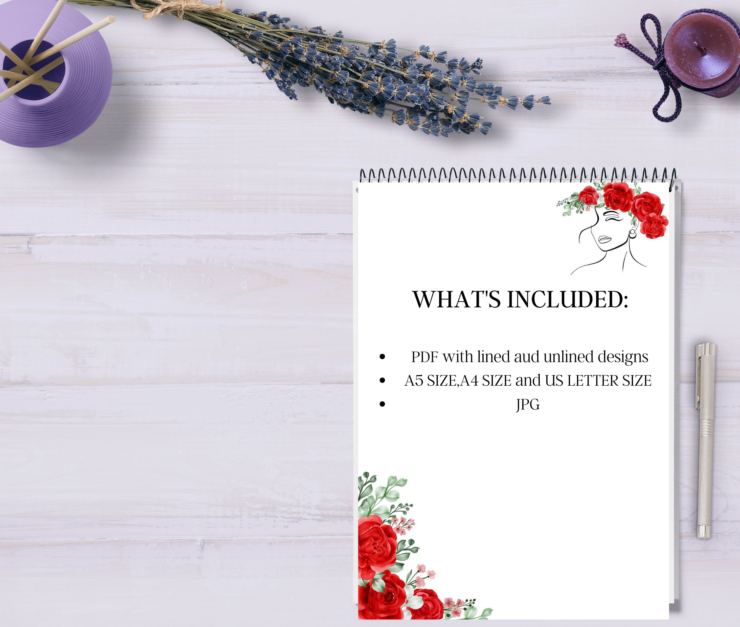 Girl With Flowers Printable Stationery-roses Flower Stationary-floral ...