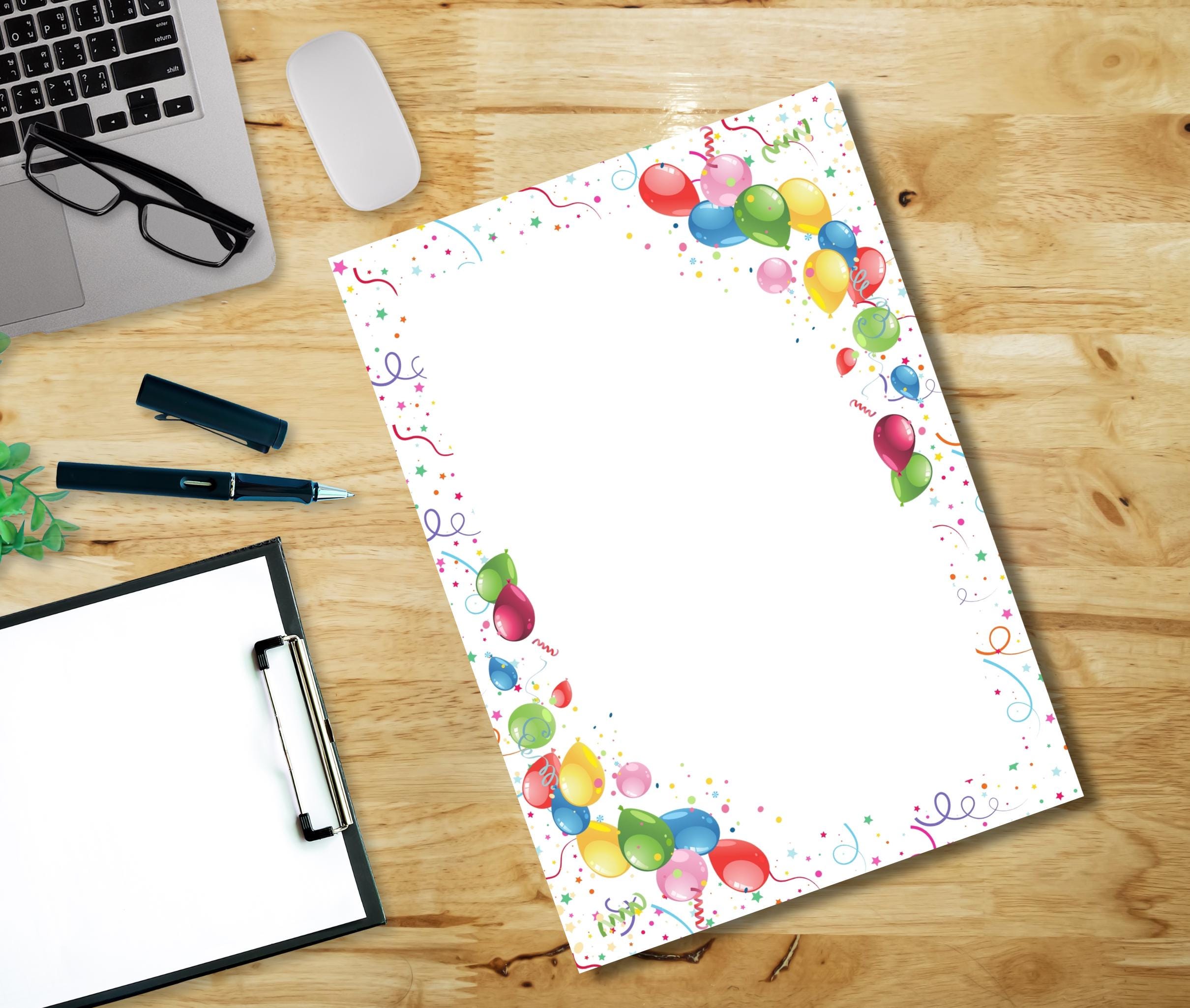 Colorful Balloons Printable Stationary-birthday Writing Paper Unlined ...