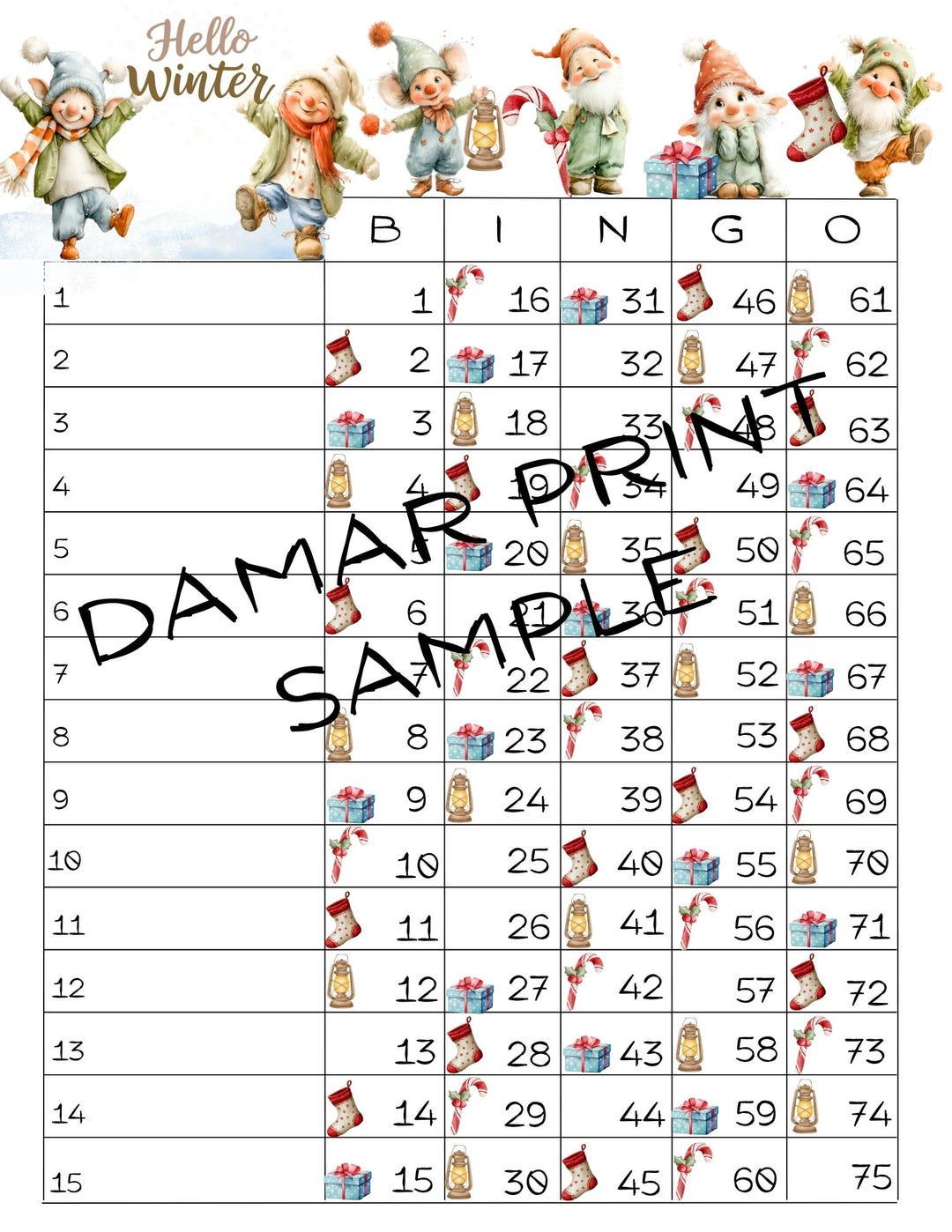 Winter Gnome Bingo Boards - Instant Download -funny Printable Bingo ...