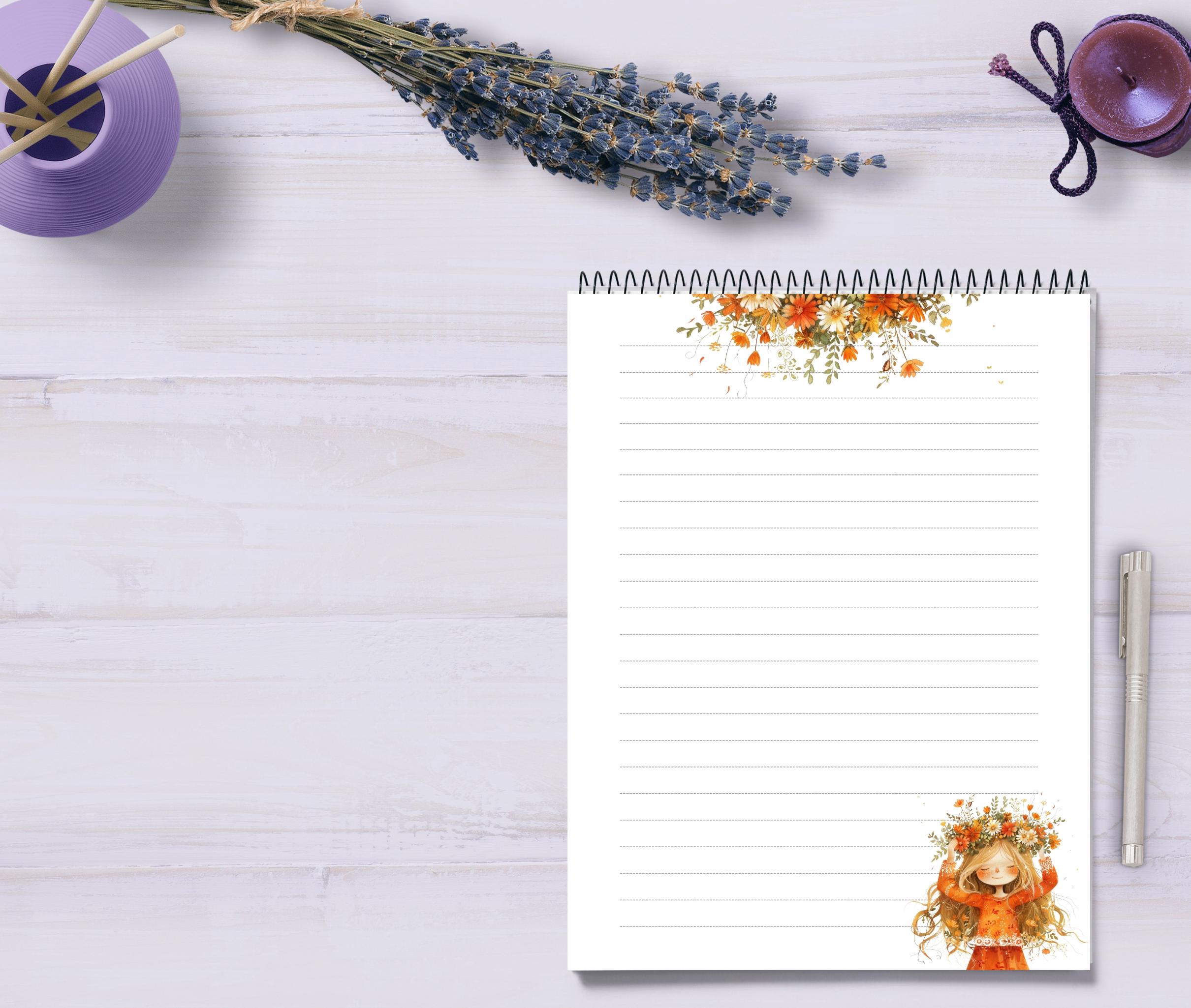 Girl With Flower Printable Stationery-cure Girl Writing Paper Set ...