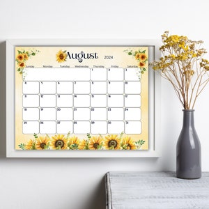 Editable August 2024 Calendar-sunflower Printable Planner Digital ...