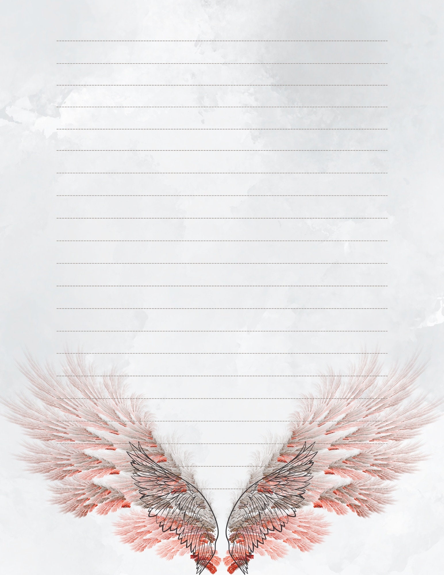 Angel Wings Printable Stationery-watercolor Wings Writing Paper Set ...