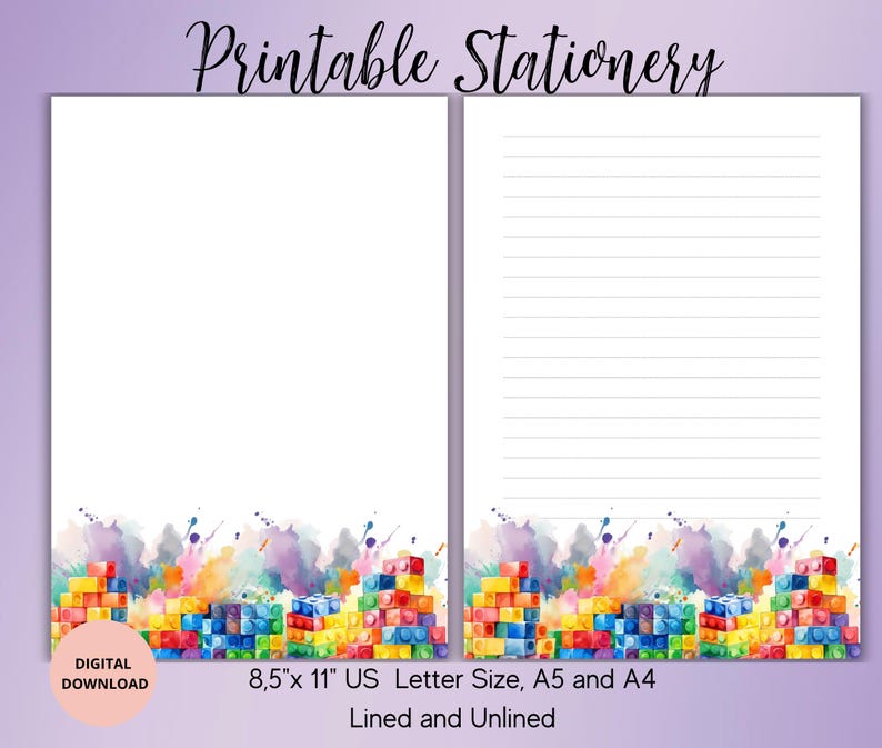 Colorful Blocks Printable Stationery-writing Paper Unlined Lined A5/A4 ...