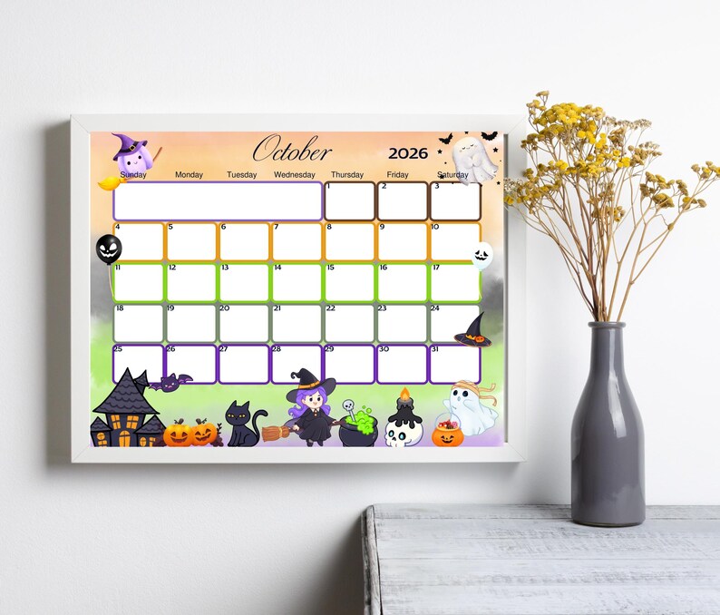 Editable October 2026 Calendar-halloween Witch Monthly Planner Family ...