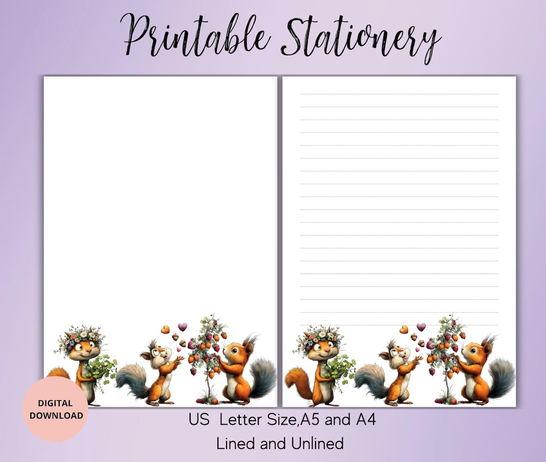 Funny Squirrels Printable Stationery-squirrel Writing Paper Lined ...