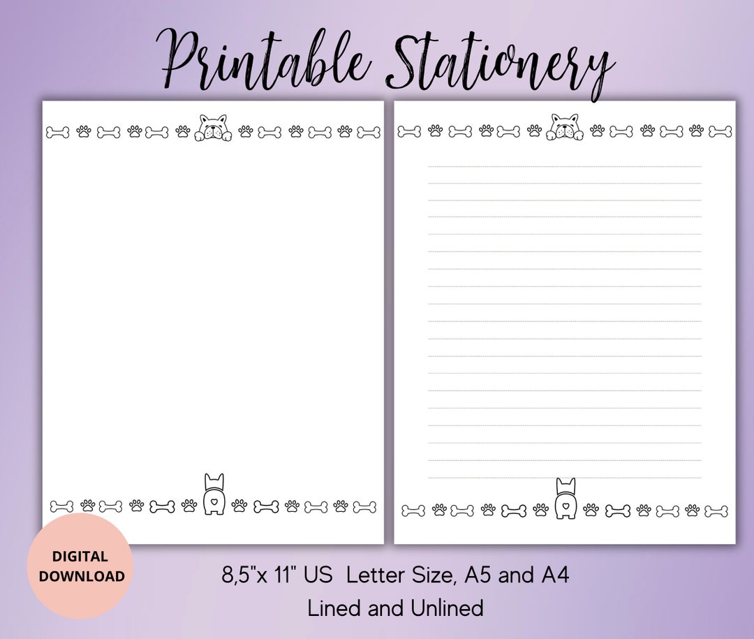 Dog Lover Printable Stationery-dog Paw Writing Letter Paper Set Lined ...