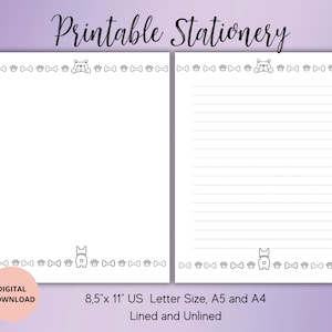 Dog Lover Printable Stationery-dog Paw Writing Letter Paper Set Lined ...