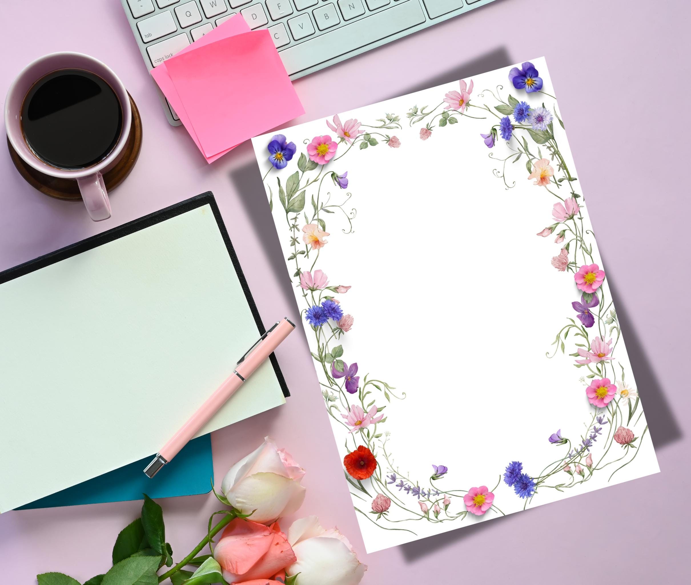 Wildflower Printable Stationery Set-flower Writing Paper Unlined Lined ...