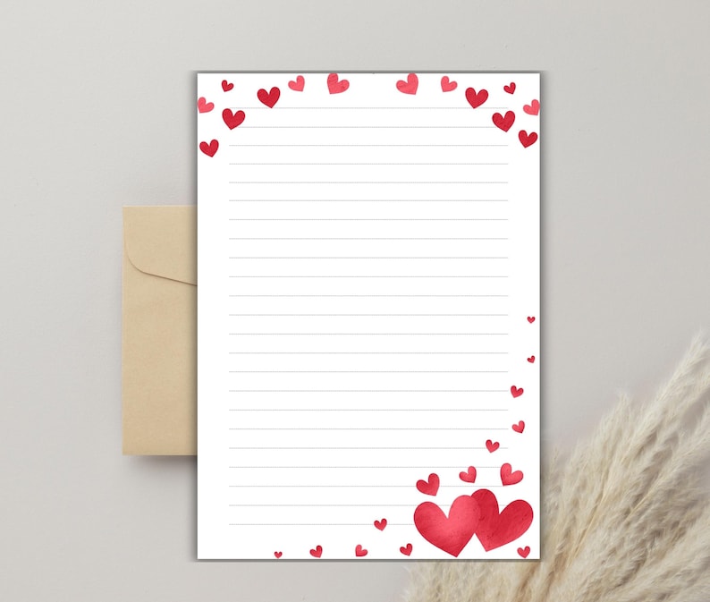 Heart Printable Stationery-valentine's Day Printable Writing Paper ...