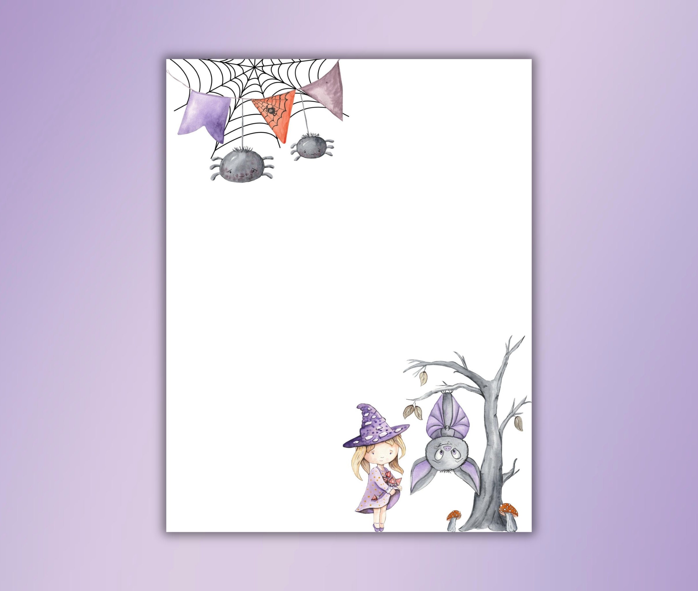 Little Witch Printable Stationary,halloween Writing Paper Set,kids ...