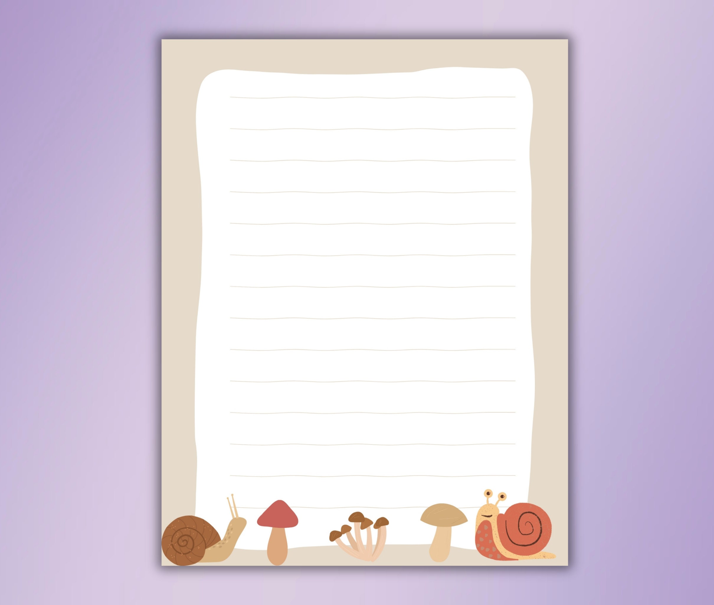 Snail Mail Stationery-snail With Mushrooms Printable Stationery-digital ...