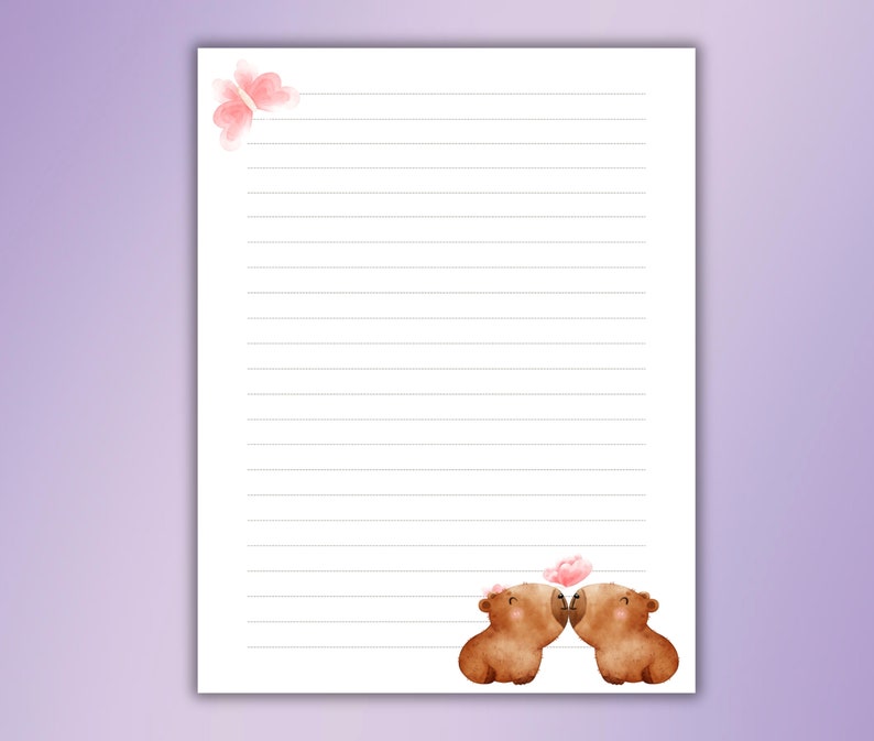 Capybara Printable Writing Paper Set A4/A5/US Letter Lined Unlined ...