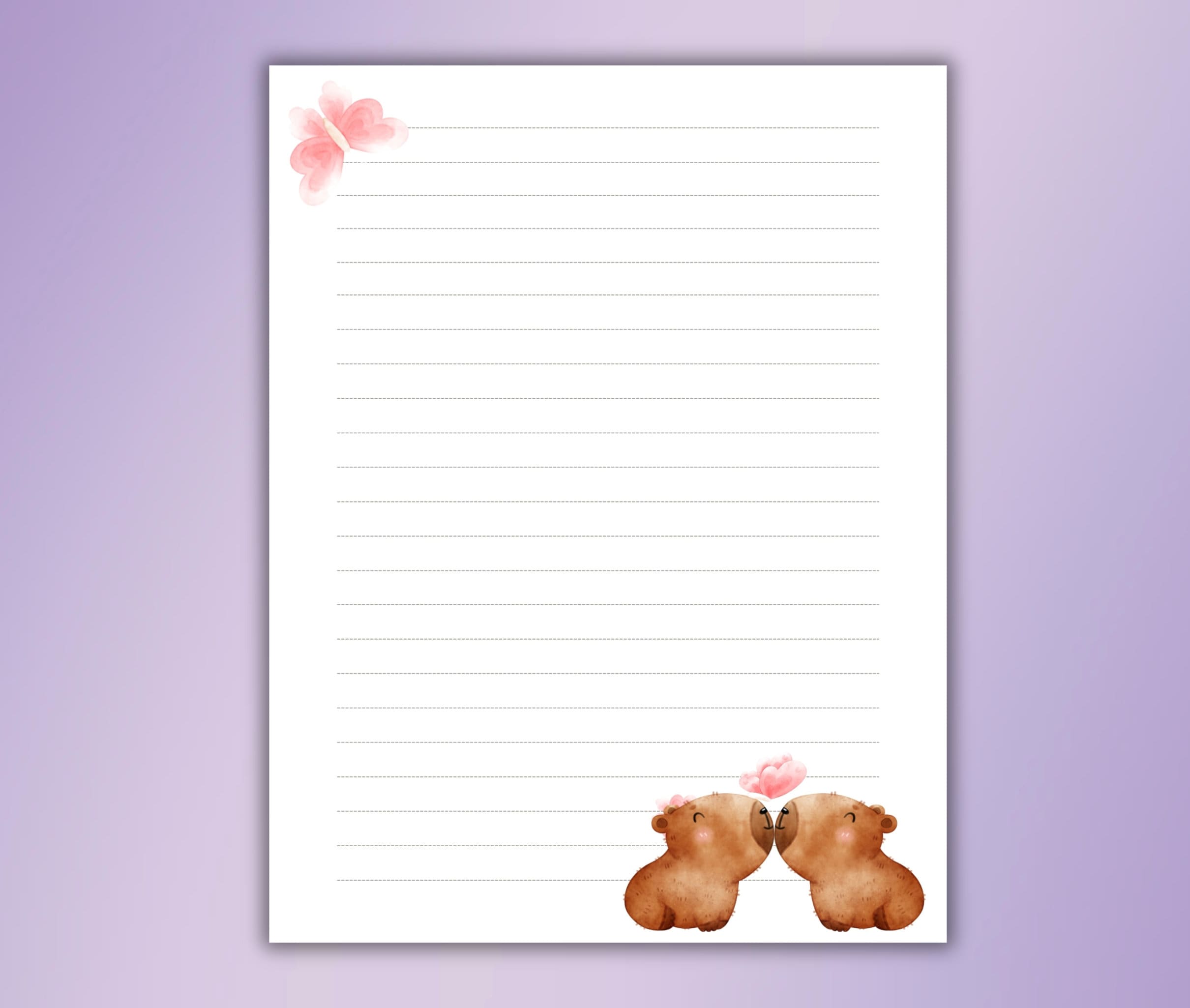 Capybara Printable Writing Paper Set A4/A5/US Letter Lined Unlined ...