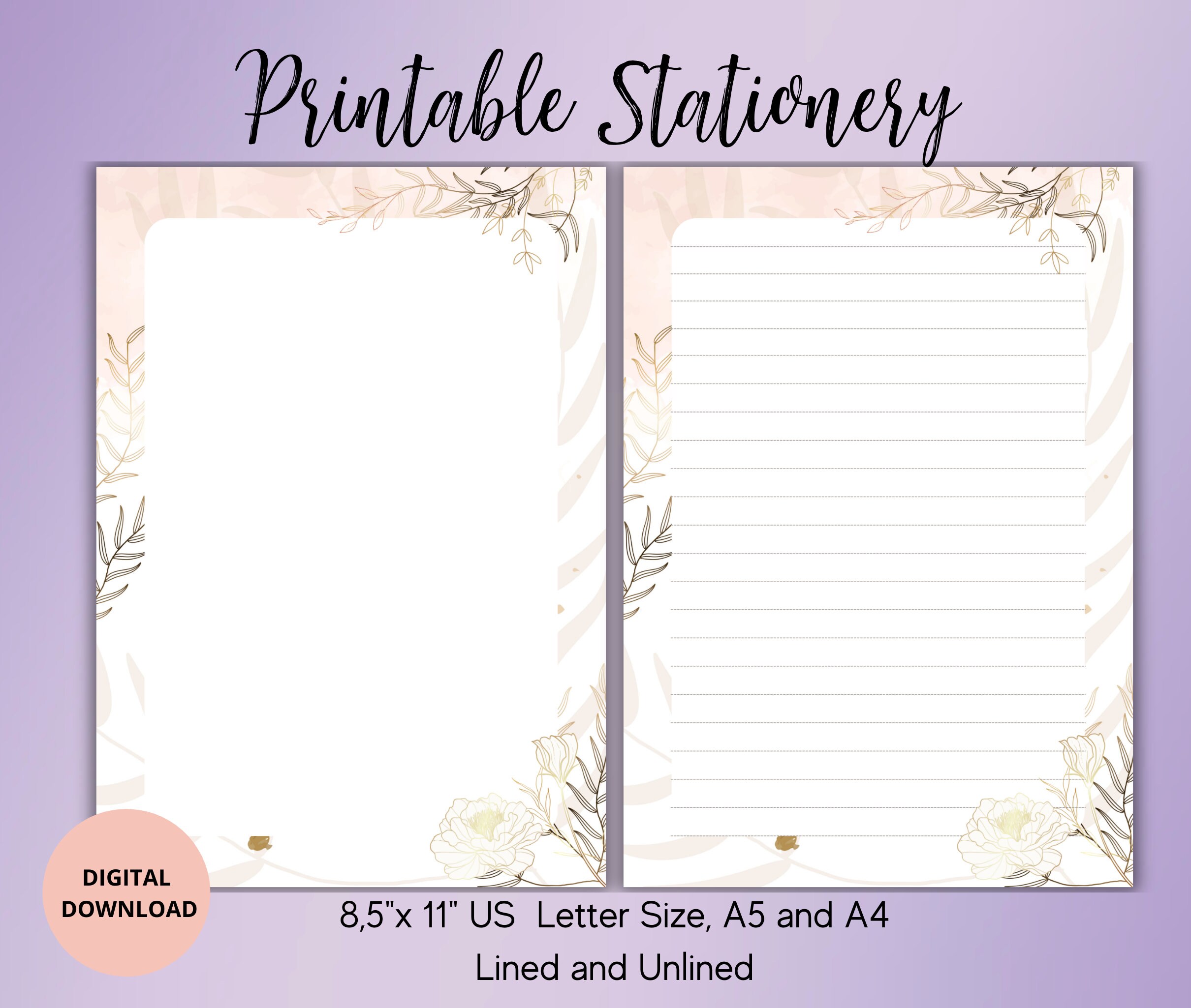 Pastel Watercolor Flower Printable Stationery-floral Stationary-writing ...